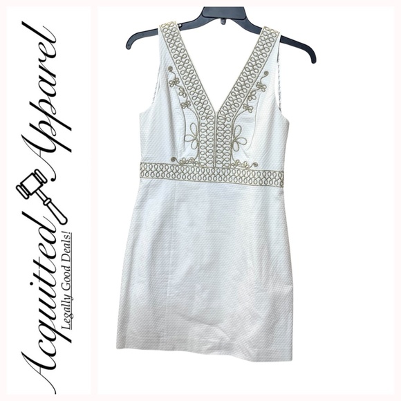 Lilly Pulitzer | Dresses | Lilly Pulitzer Aveline Shift Resort White Gold Metallic Sleeveless ...